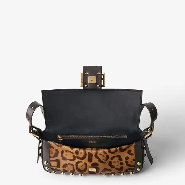 Fendi Baguette® 26424 Jaguar Print Cavallino Leather Bag With Studs